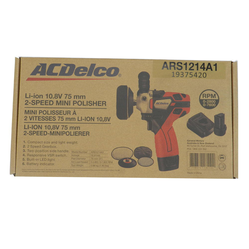 ACDelco 10 8V 2-Speed 3in. Mini Polisher Kit Incl 2 X 2ah Batteries ...