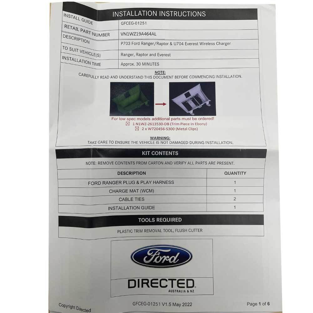 Genuine Ford Wireless Charging Pad Ranger NEXT Gen VN1WZ19A464AL